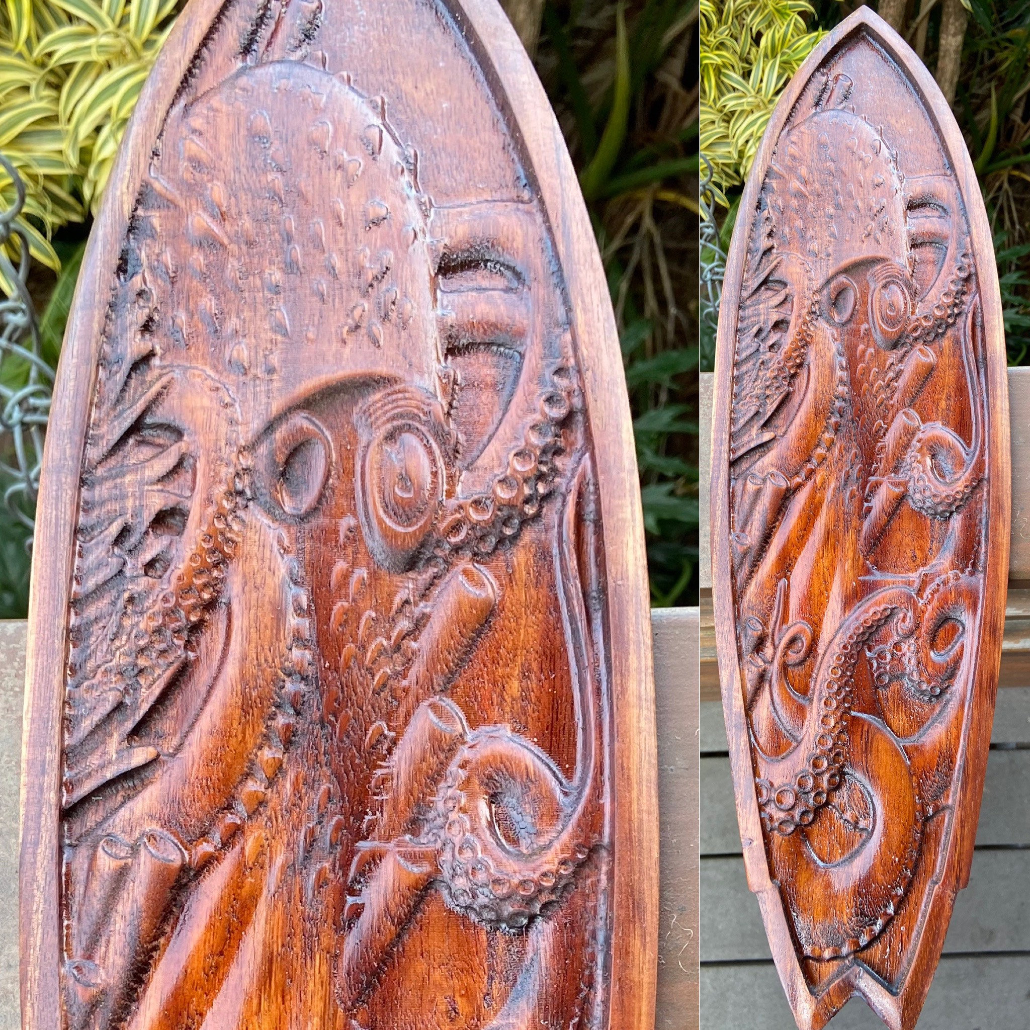 Wood Surfboard Carving “alphapus” Vertical Octopus Wood Wall Decor ...