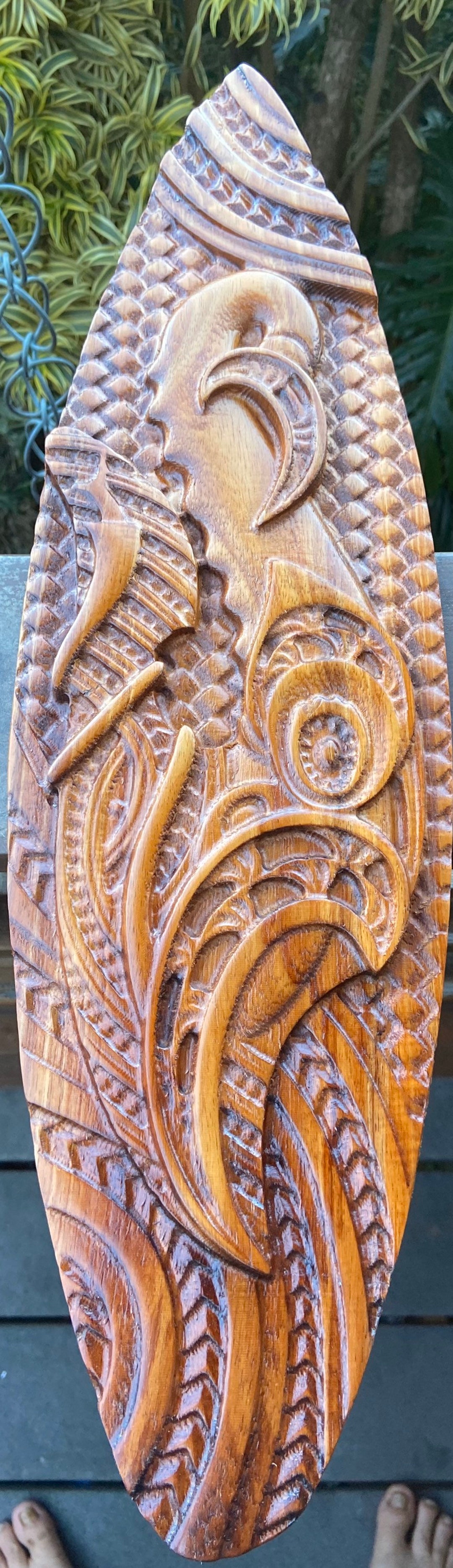3 Ft Long Surfboard Wood Carving “maui’s Fishhook" Hawaii Wood Wall Art ...