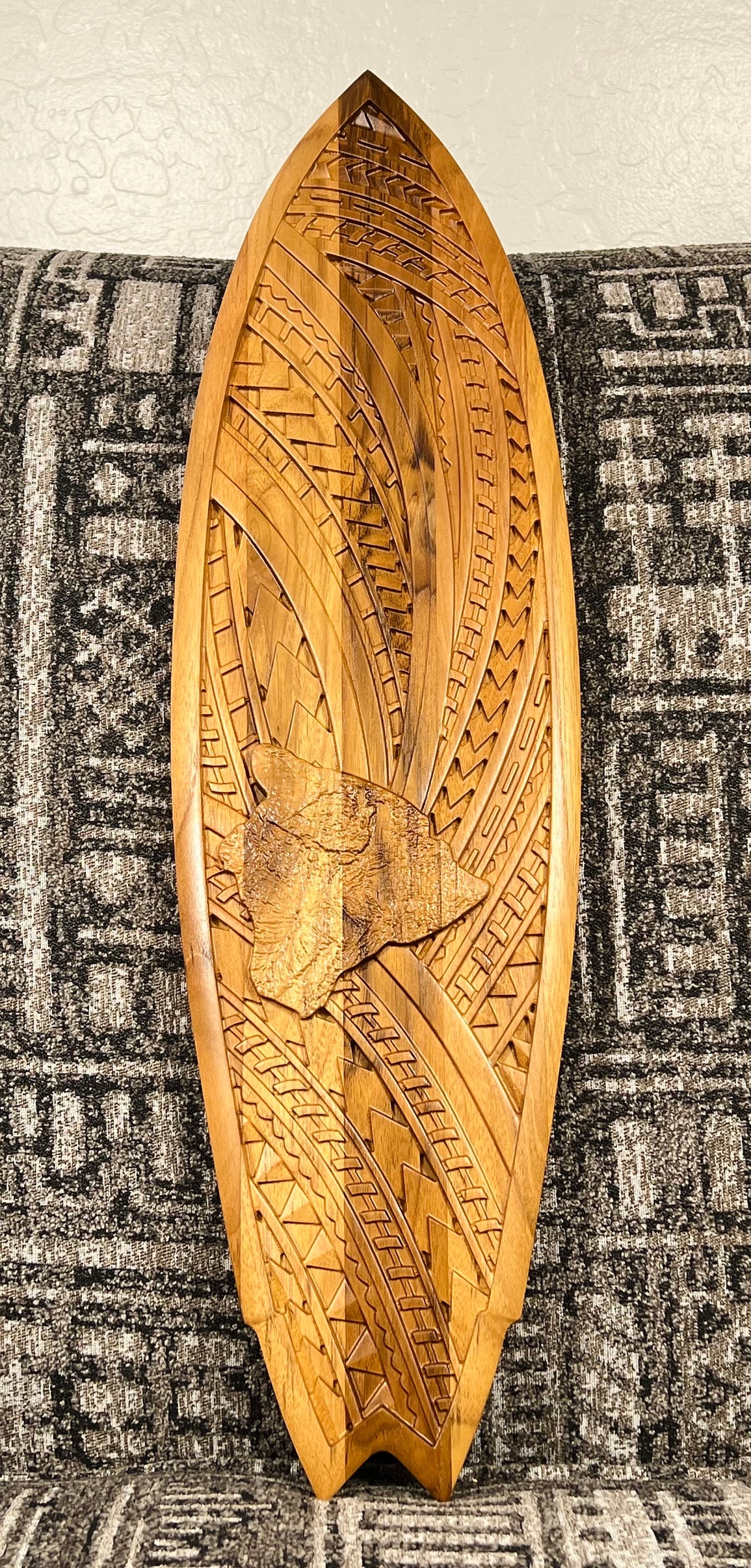 3 Foot Long Wood Surfboard Carving “hawaii Tide” Coastal Wall Decor Art ...