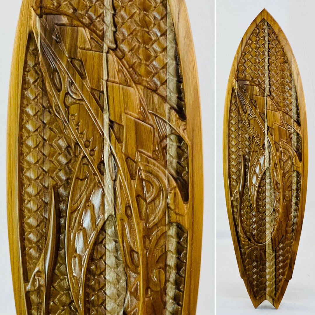 Wood Surfboard Carving “polynesian Tiger Shark" Mako Shark Wall Decor ...
