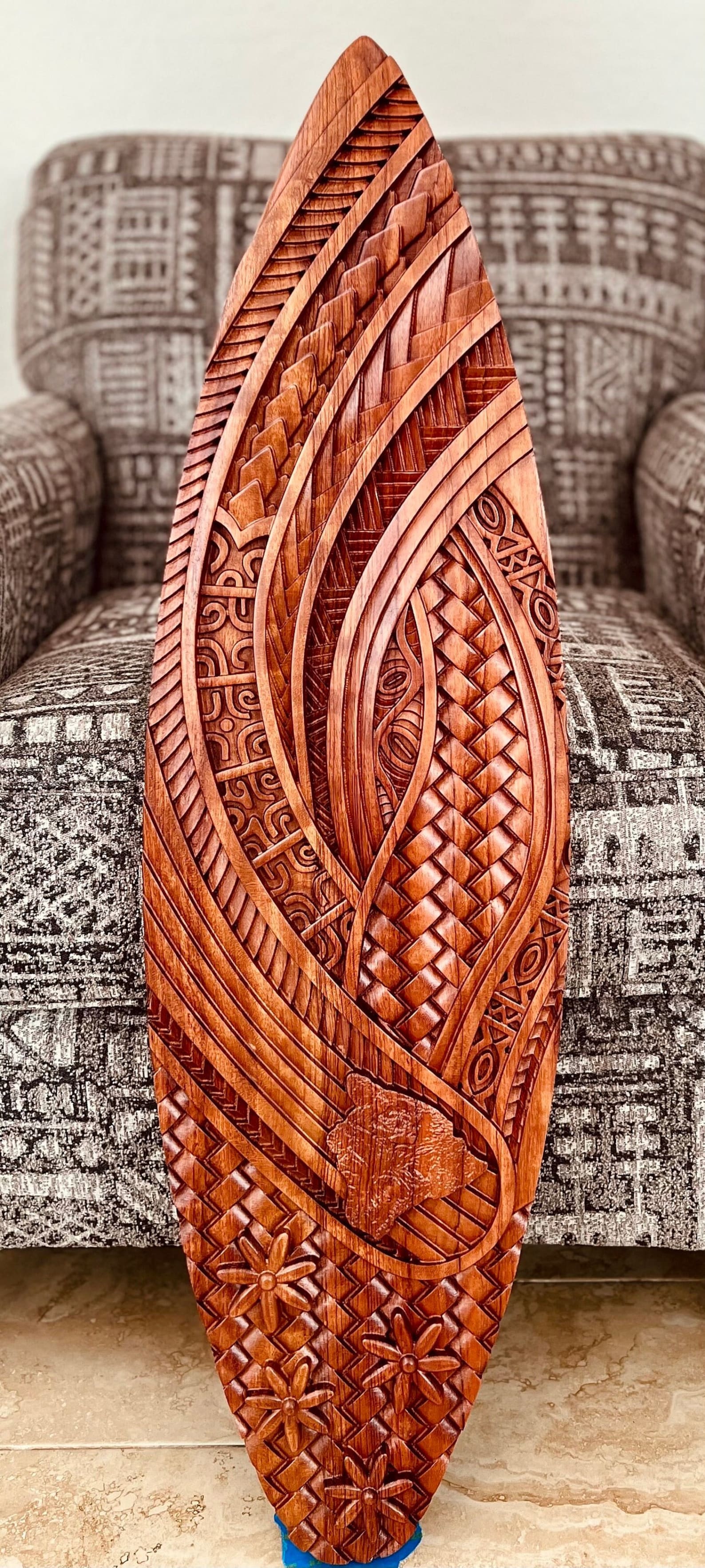 3ft Long Wood Surfboard Carving big Island Flow 3D Wood Carving ...