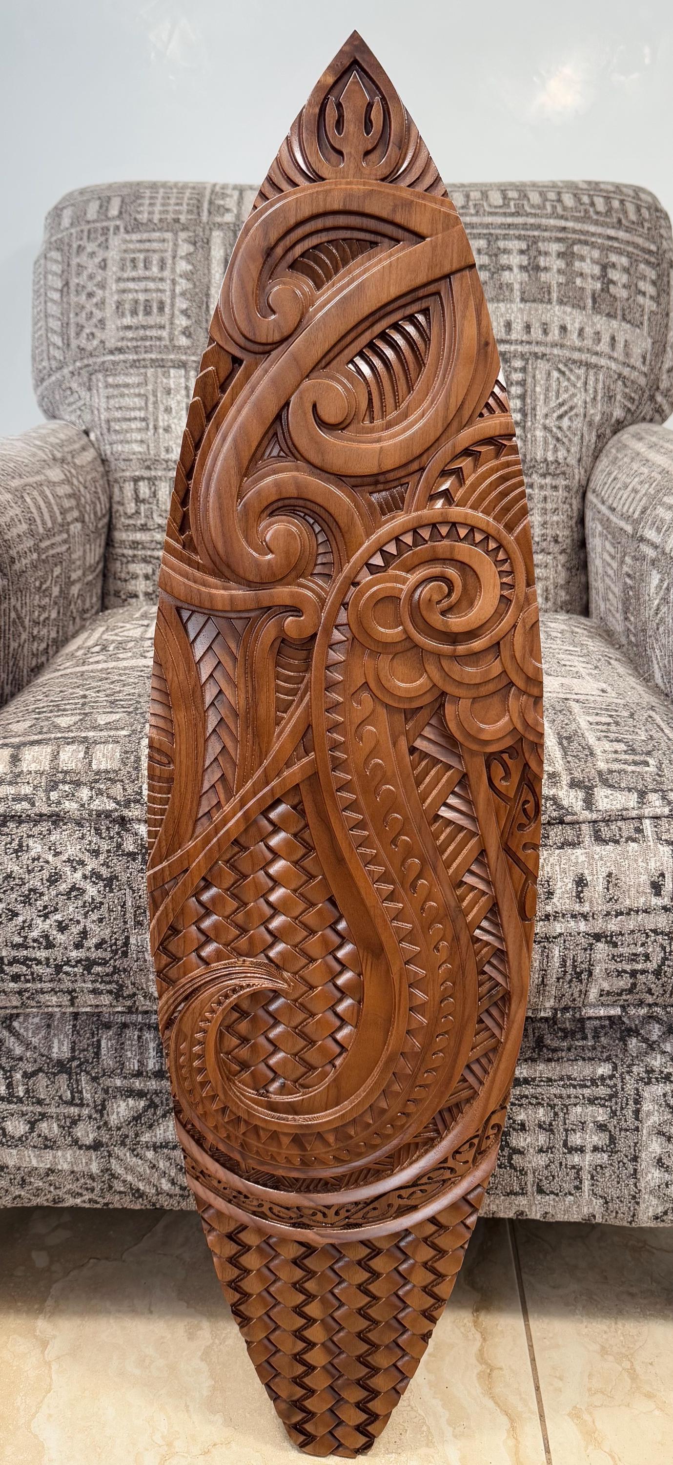 3ft Wood Surfboard Wall Art, Maori Wave Carving, Hawaiian Decor - Etsy