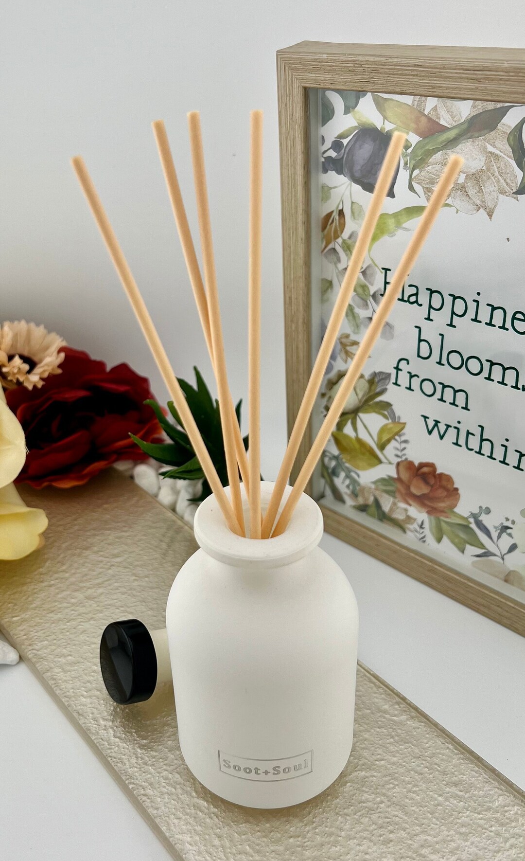 White Reed Diffuser Set With Natural Reeds / Scent Diffuser / Bottle ...