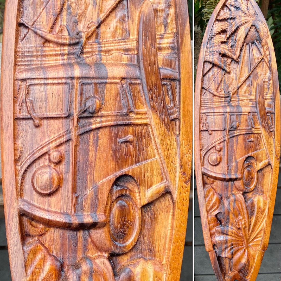 4 Foot Long Vw Bus Wood Carving "vw Beach Bum"3d Wood Decor,wall ...