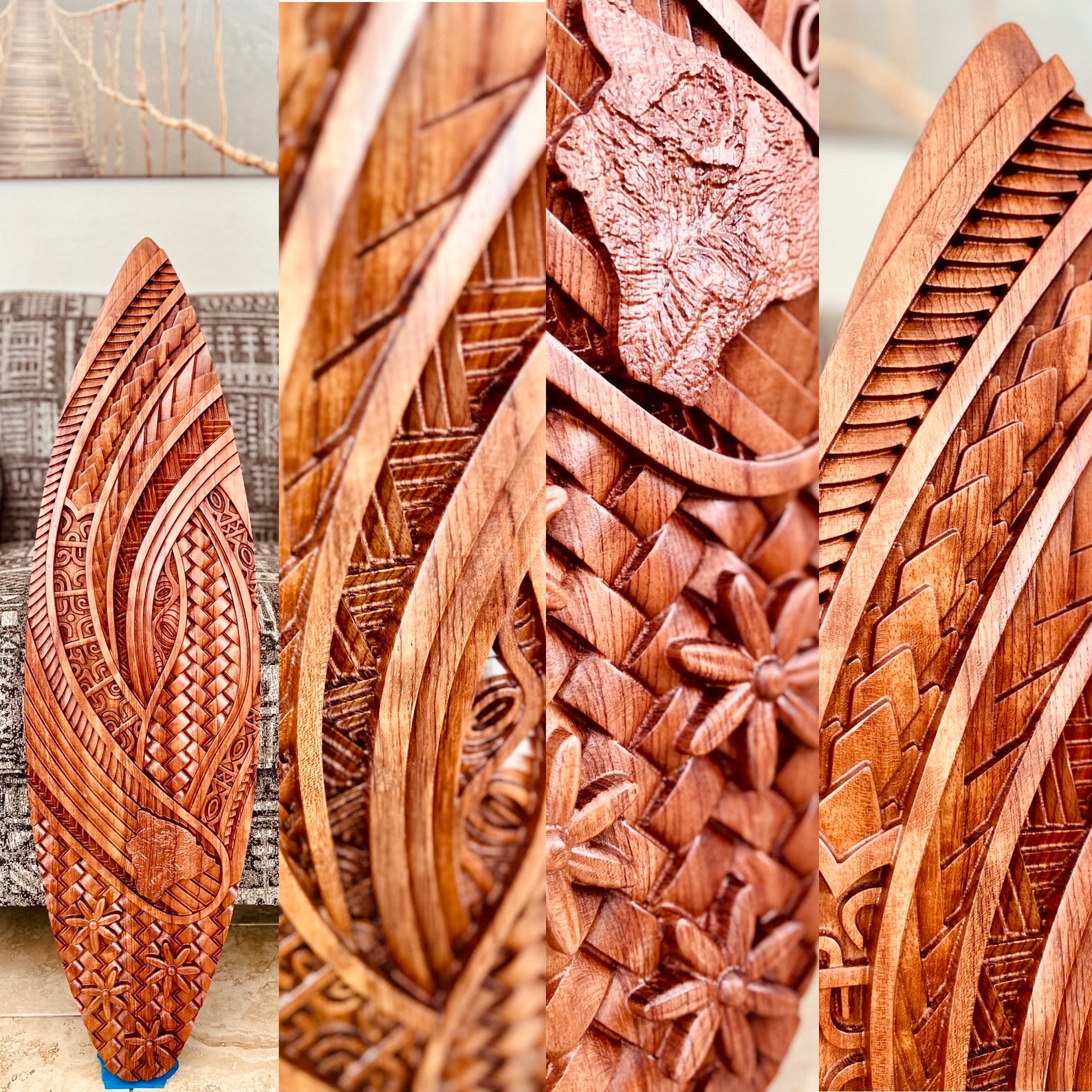 3ft Long Wood Surfboard Carving big Island Flow 3D Wood Carving ...