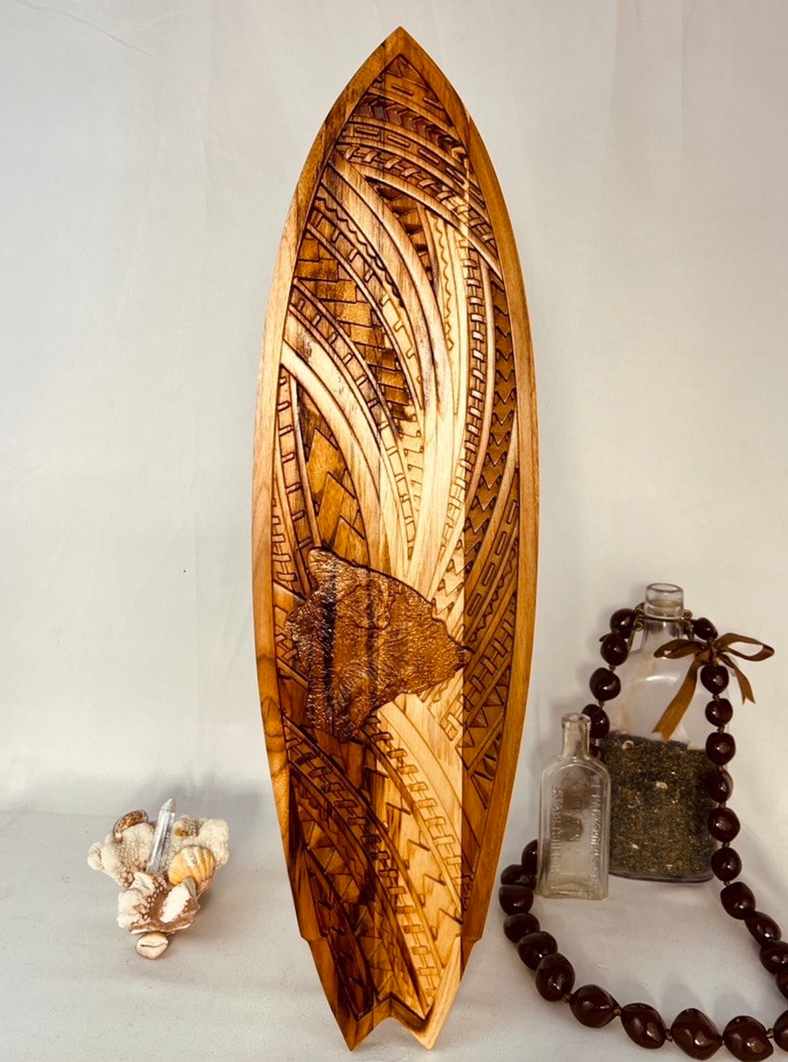 Wood Surfboard Carving hawaii Tide Coastal Wall Decor Art , Hawaiian ...