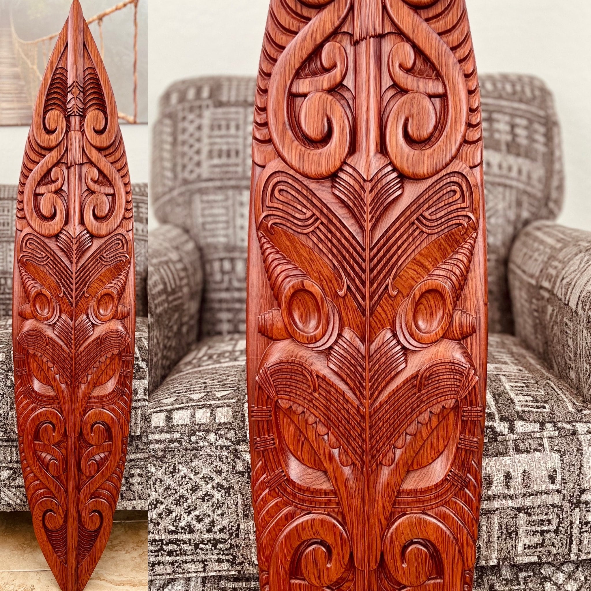 Surfboard Wall Art faces Large Hawaiian Wood Carvings , Wall Decor Gift ...