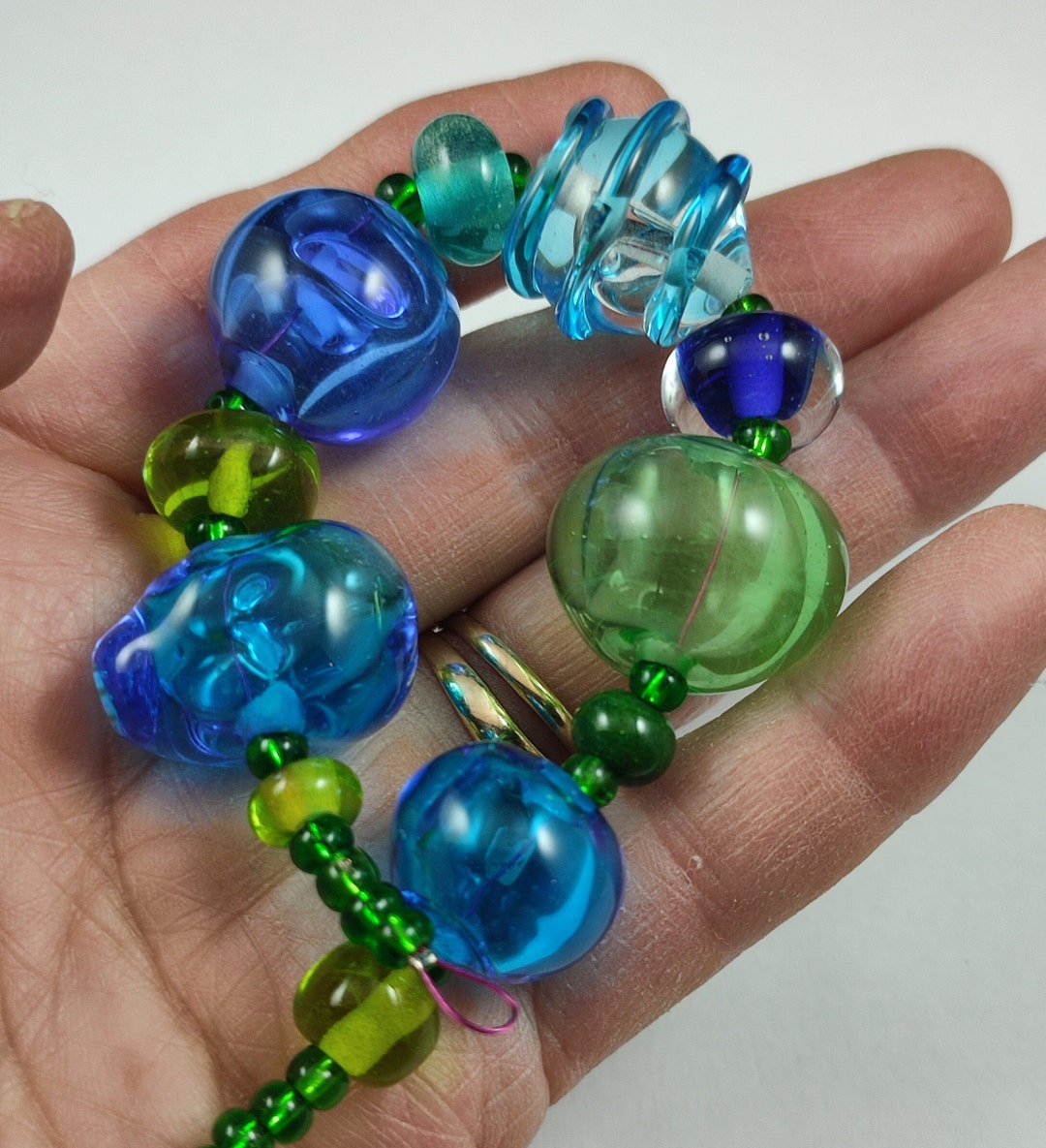 11 Handmade Unique Glassbeads in Blue and Green, Some Hollows and Not ...