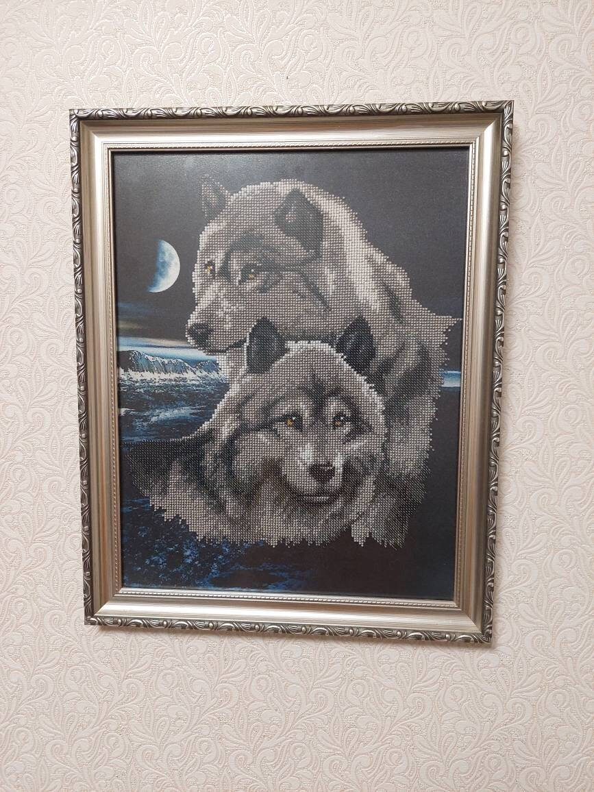 Beaded Picture Finished Beadwork A Pair of Wolves Painting Bead ...