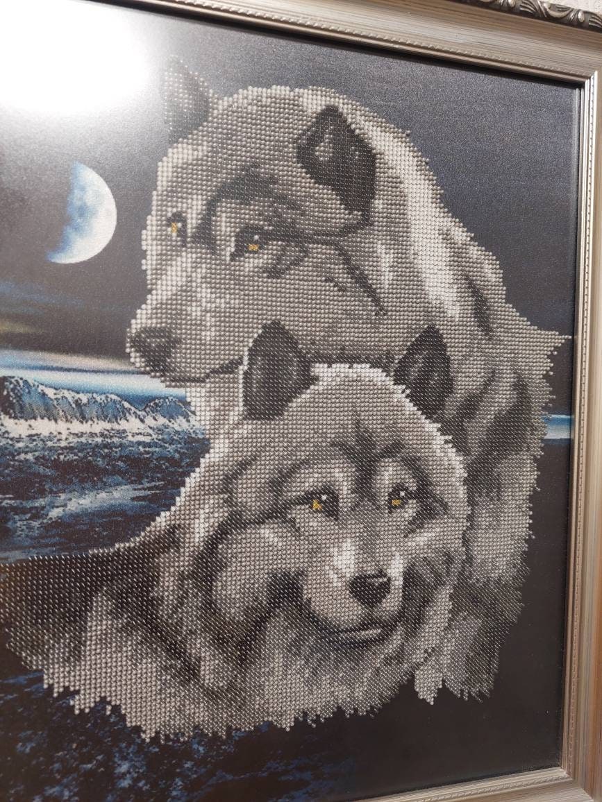 Beaded Picture Finished Beadwork A Pair of Wolves Painting Bead ...
