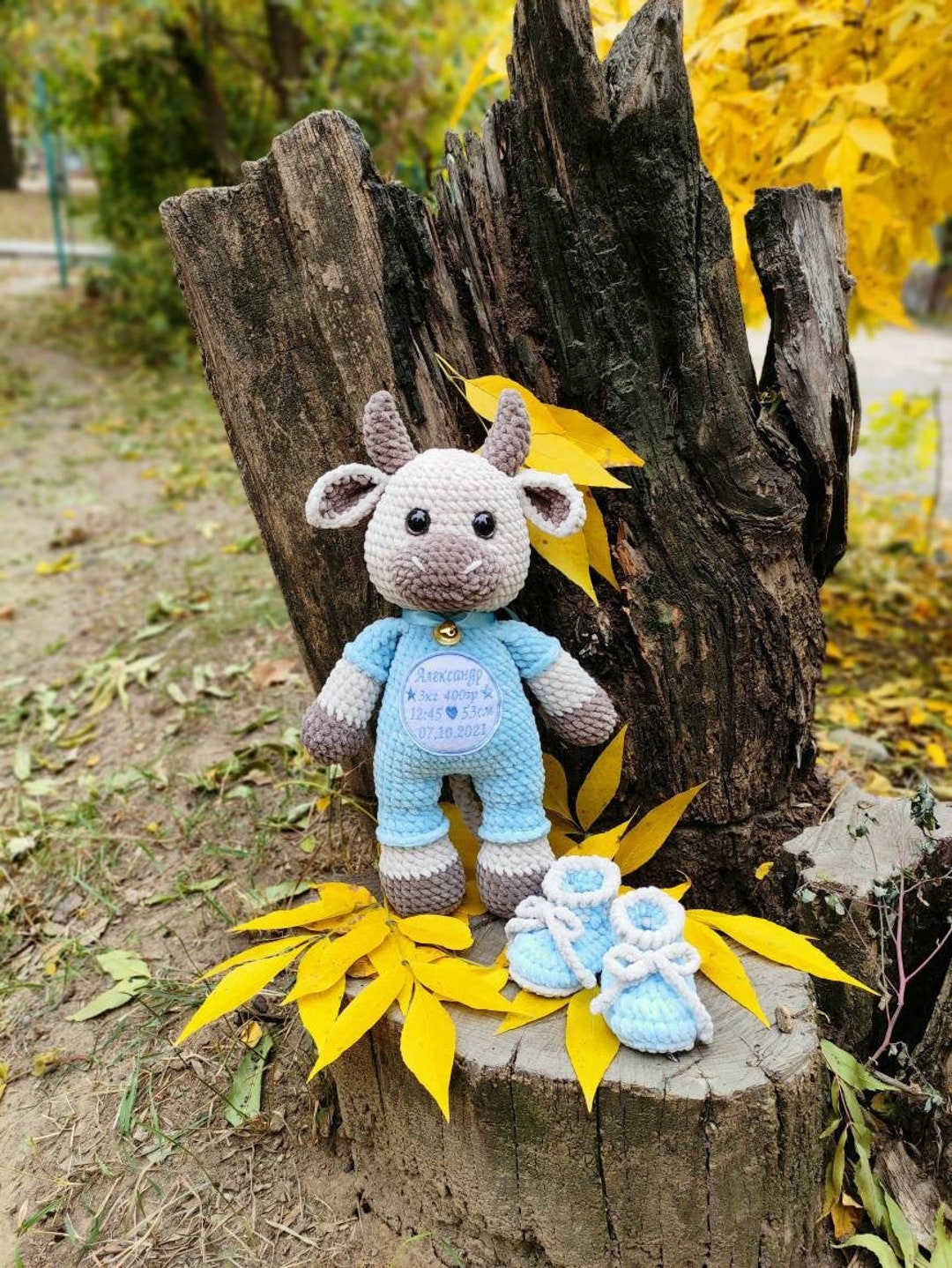 Crochet Plush Bull With Name | Personalized Stuffed Bull Cow | Knitted ...