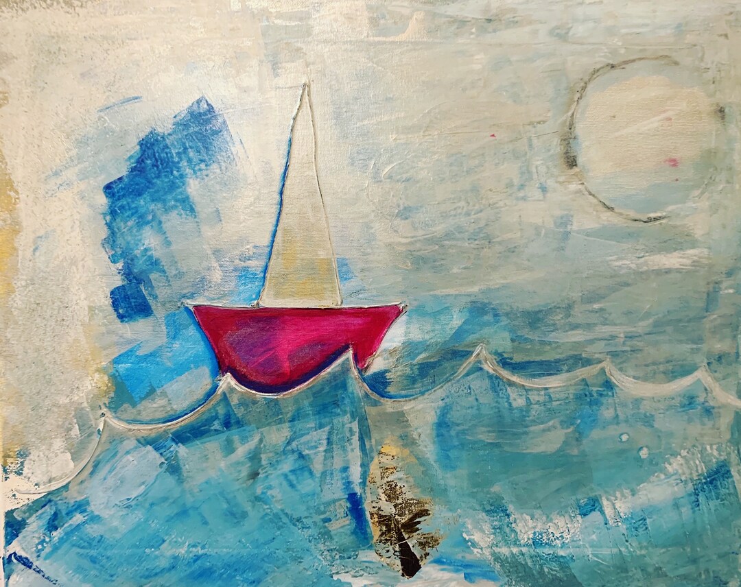 Little Boat Lost at Sea Print of Acrylic Painting - Etsy