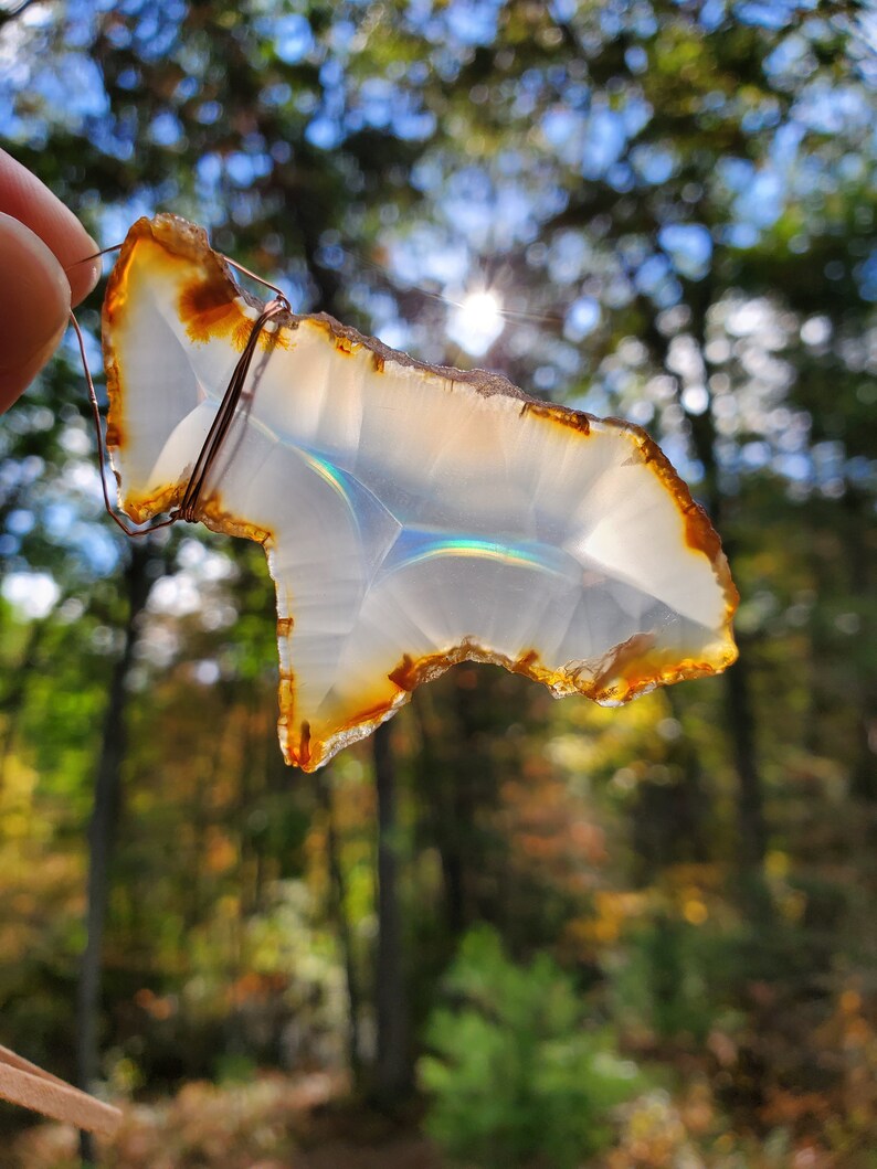 Iris Agate Window Display. SUNCATCHER. Copper Wire. | Etsy