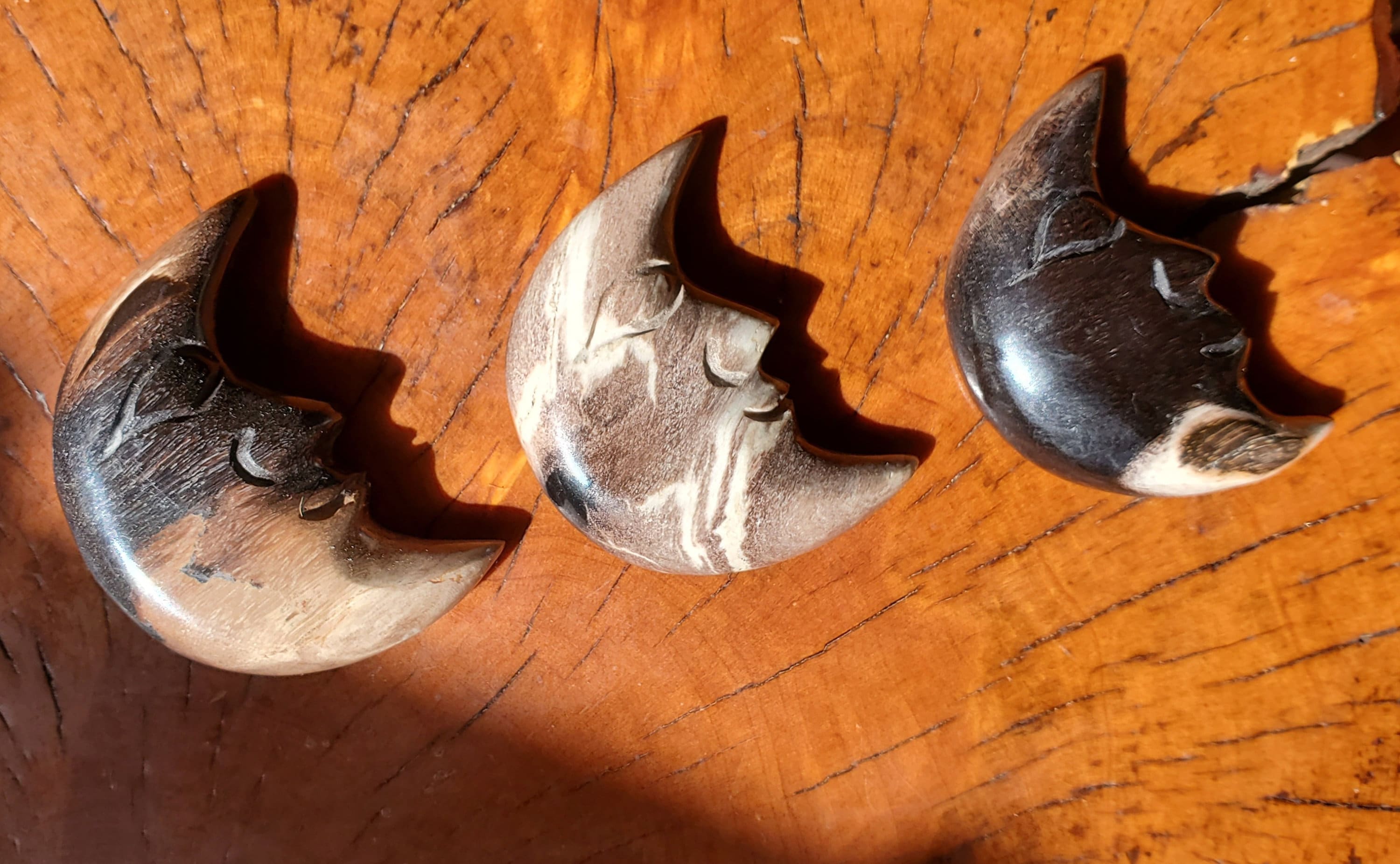Hand Carved Petrified Wood Moons. Moon With Face. Fossilized | Etsy