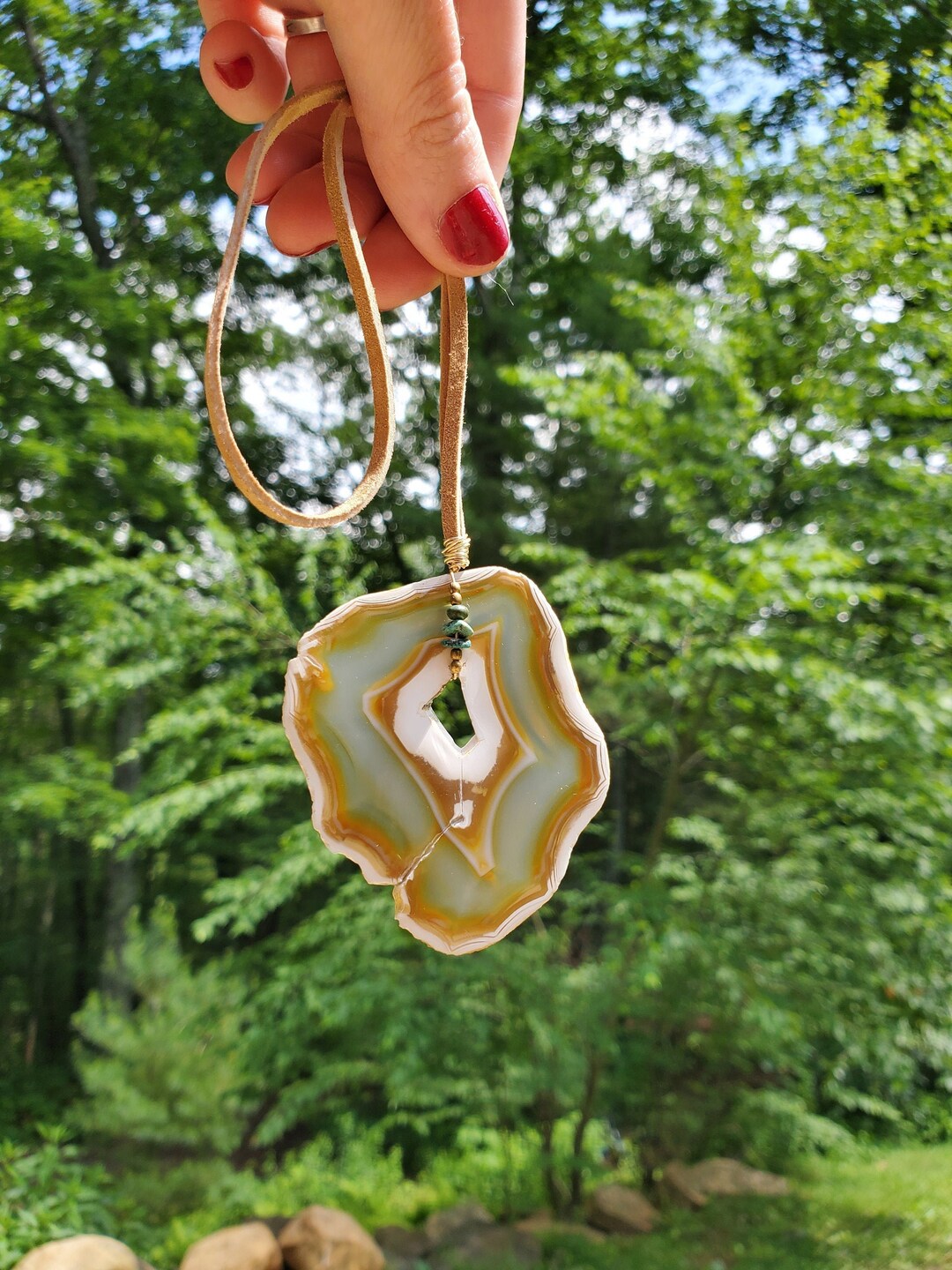 Iris Agate Suncatcher. Window Display. Natural Rainbow Crystal. Brass ...