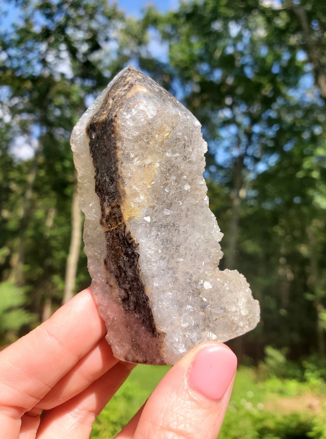 Polished Indonesian Agate Tower With Druzy Quartz, Meditation Crystal ...