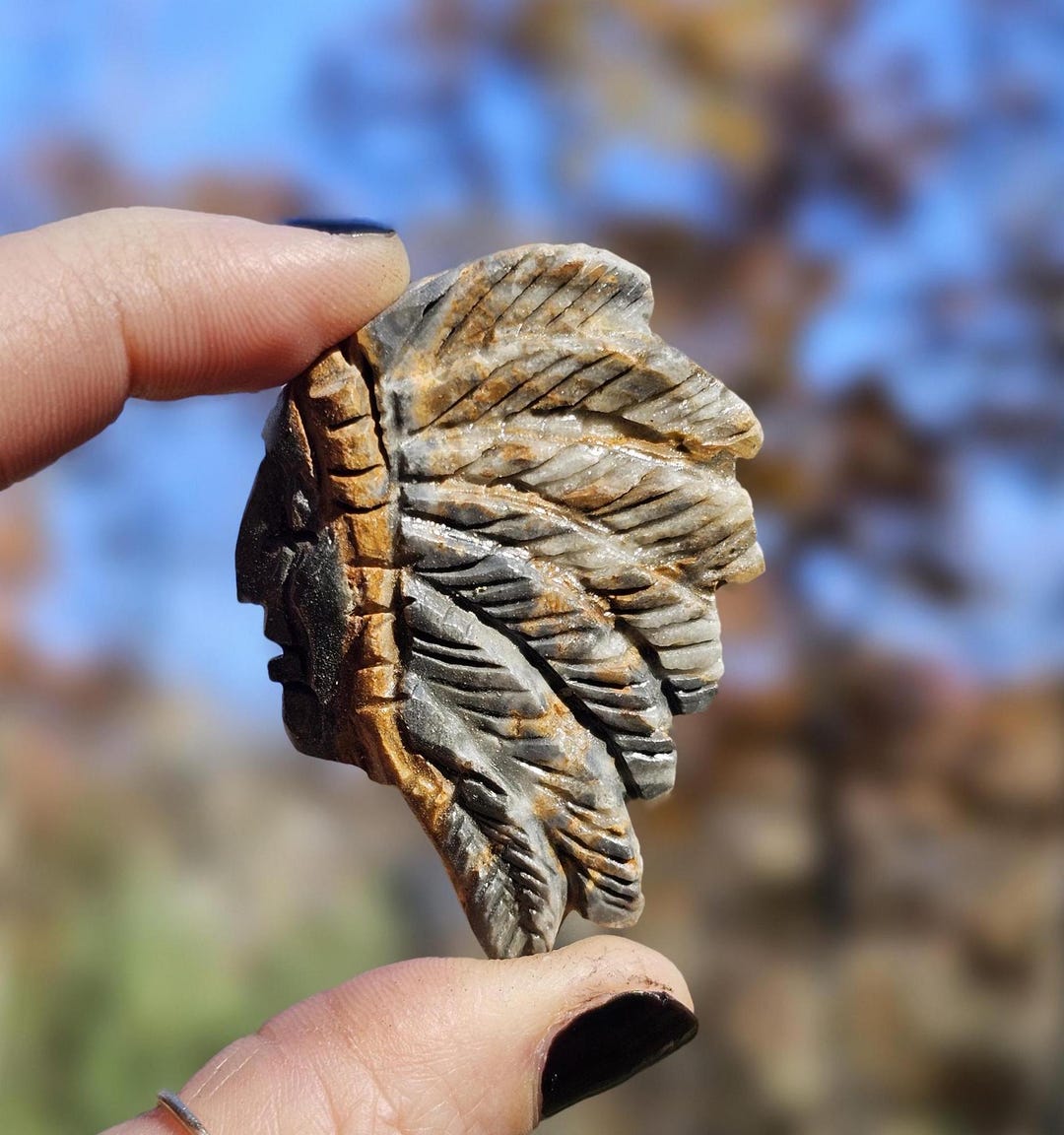 Hand Carved Jasper Chief. Native American Stone Carving. Handmade Gift ...