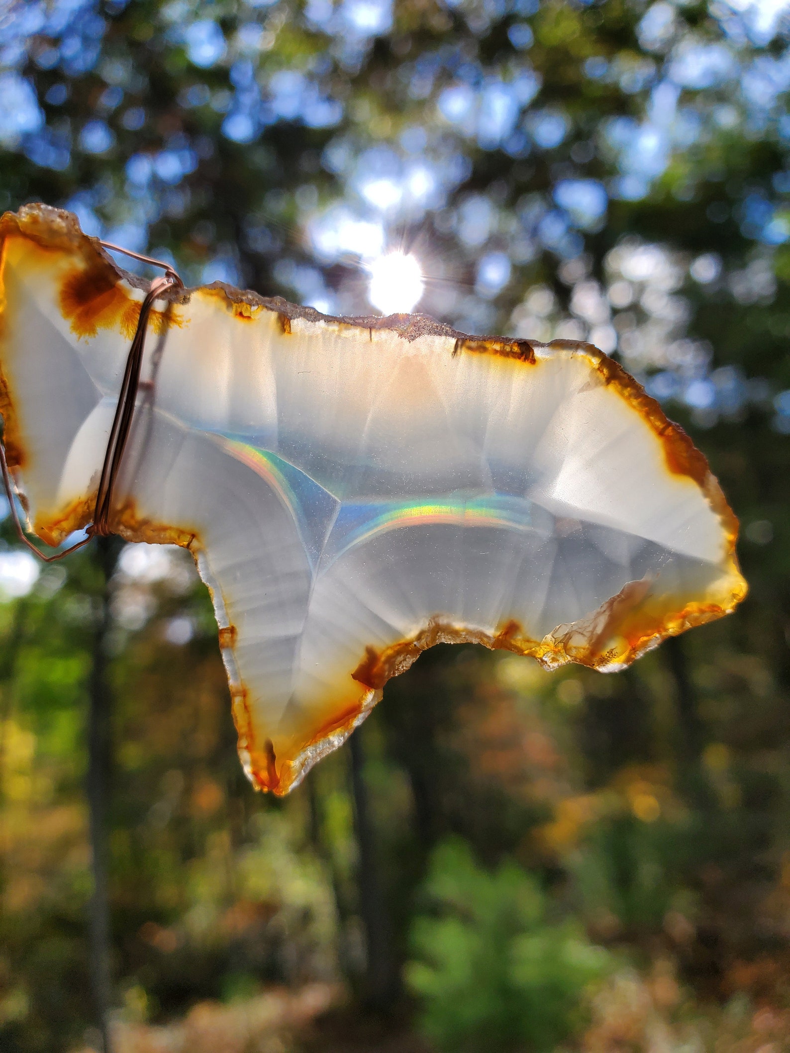 Iris Agate Suncatcher With Turquoise, Copper & Leather Cord - Etsy