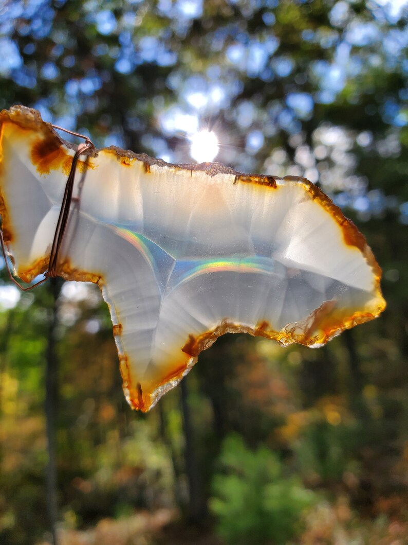 Iris Agate Window Display. SUNCATCHER. Copper Wire. | Etsy