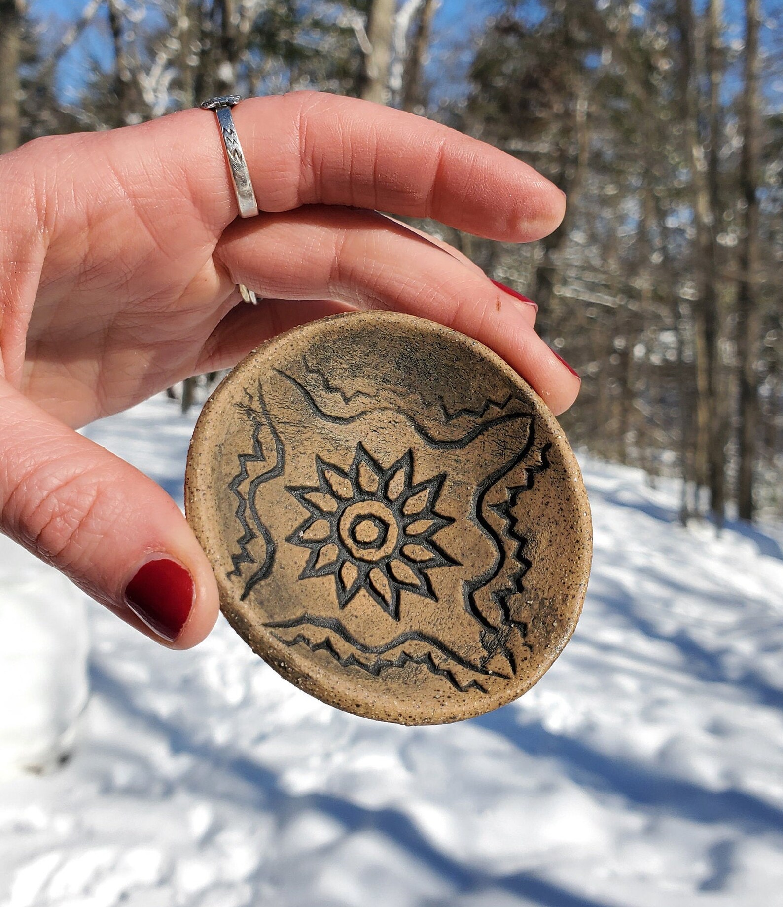 Small Handmade Incense or Tumble Dish. Ring Dish. Pottery. Floral Block ...