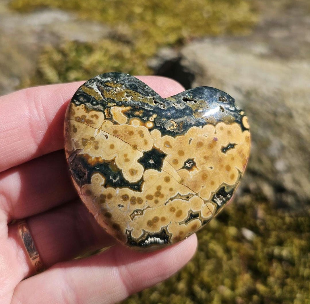 Orbicular Ocean Jasper Heart Palm Stone, Indonesian Crystal - Etsy