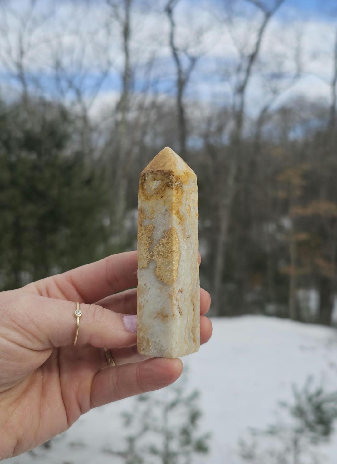 Banded Agate Tower/point. Tan/ Yellow/ White. Natural Crystal ...