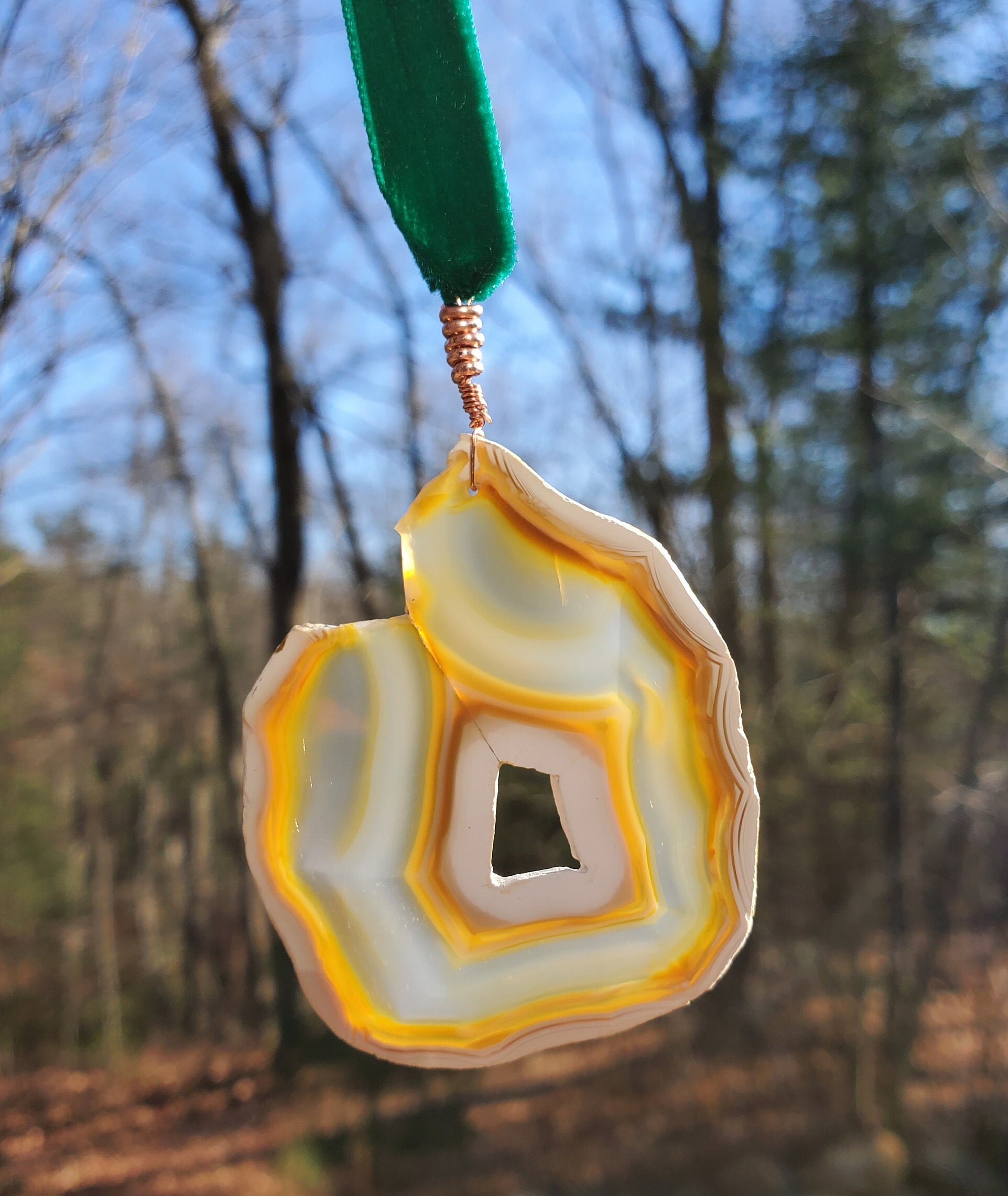 Made-to-order Agate Ornament: Copper, Herkimer Diamond, Turquoise Bead ...