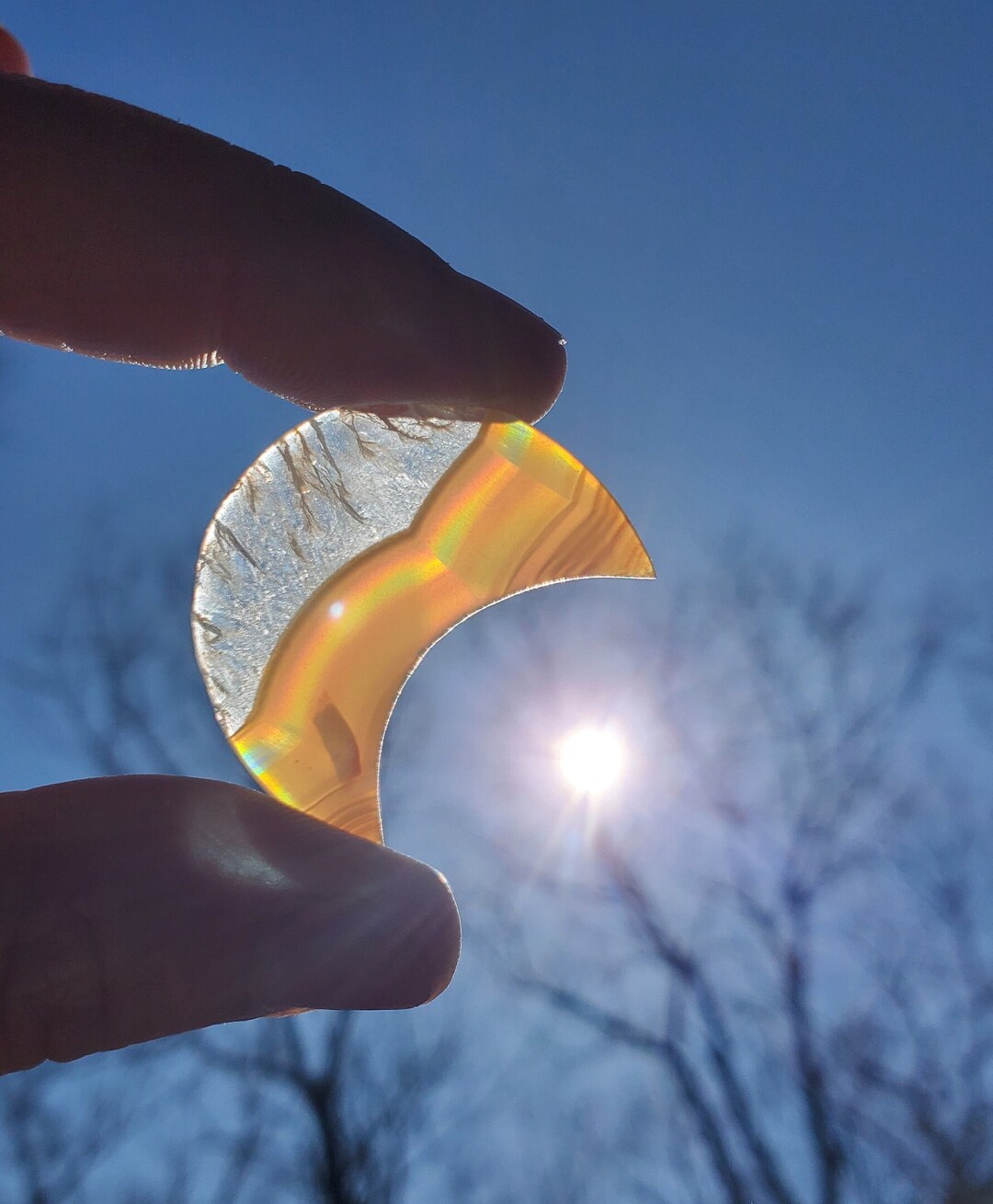Unique Moon Shaped Iris Agate Slice. Rare Iridescent Agate. Meditation ...