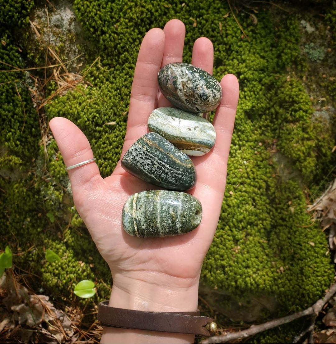 Large Ocean Jasper Tumble, Orbicular Green Stone - Etsy