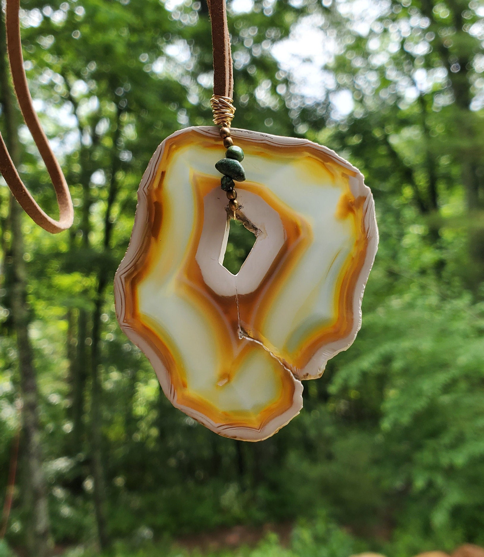 Iris Agate Suncatcher. Window Display. Natural Rainbow Crystal. Brass ...