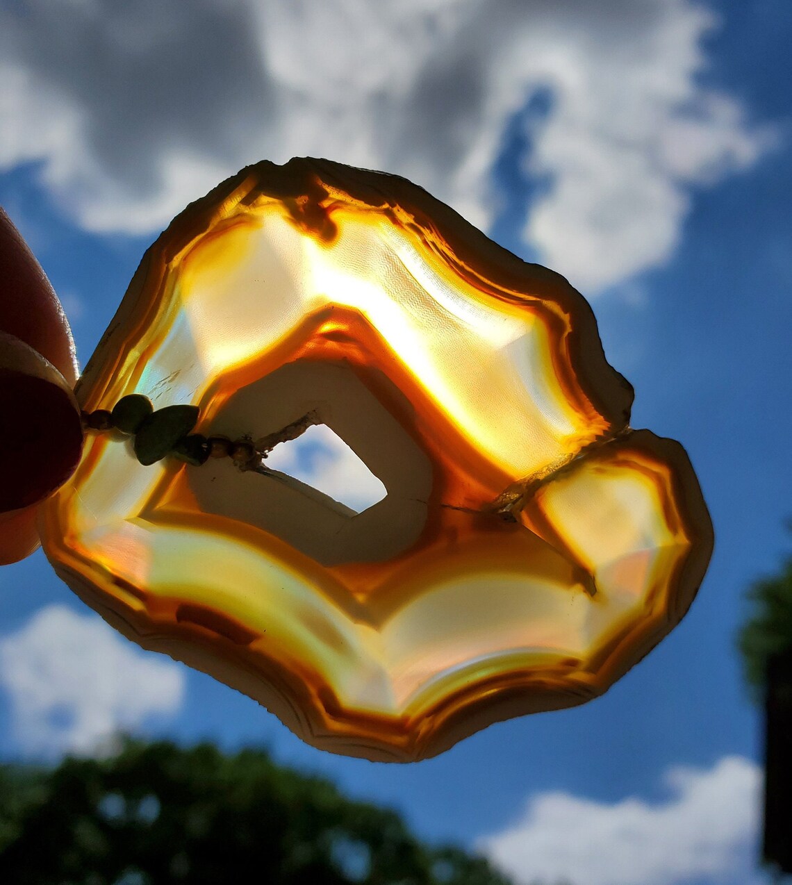 Iris Agate Suncatcher. Window Display. Natural Rainbow Crystal. Brass ...