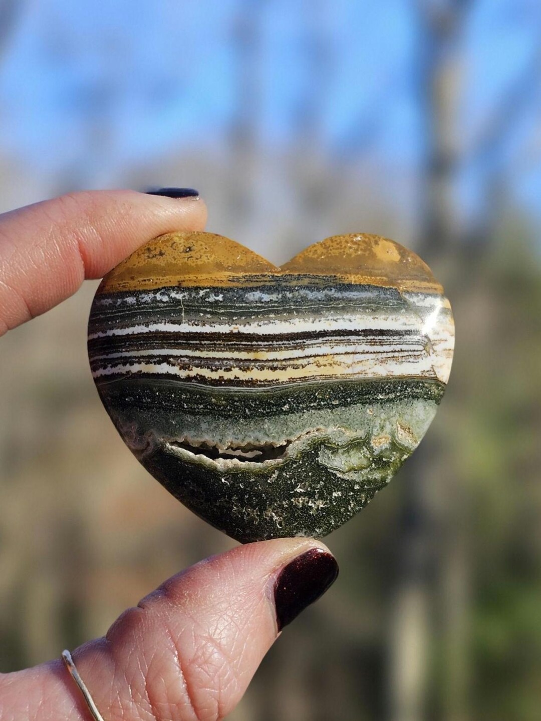 Beautiful Ocean Jasper Heart. Large Palm Stone. Orbicular Jasper ...