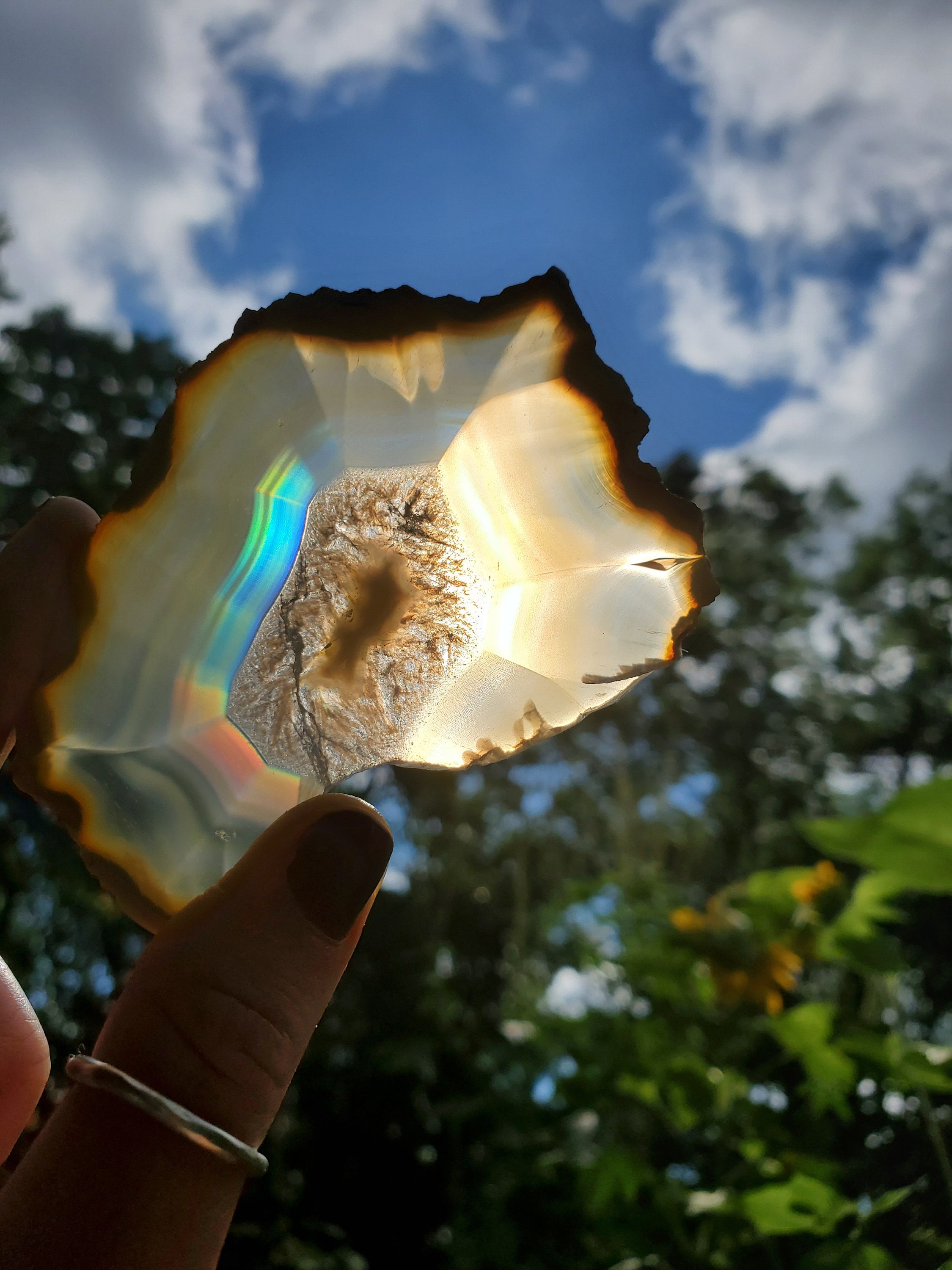 Rainbow Iris Agate Slice - Iridescent Meditation Stone - Etsy