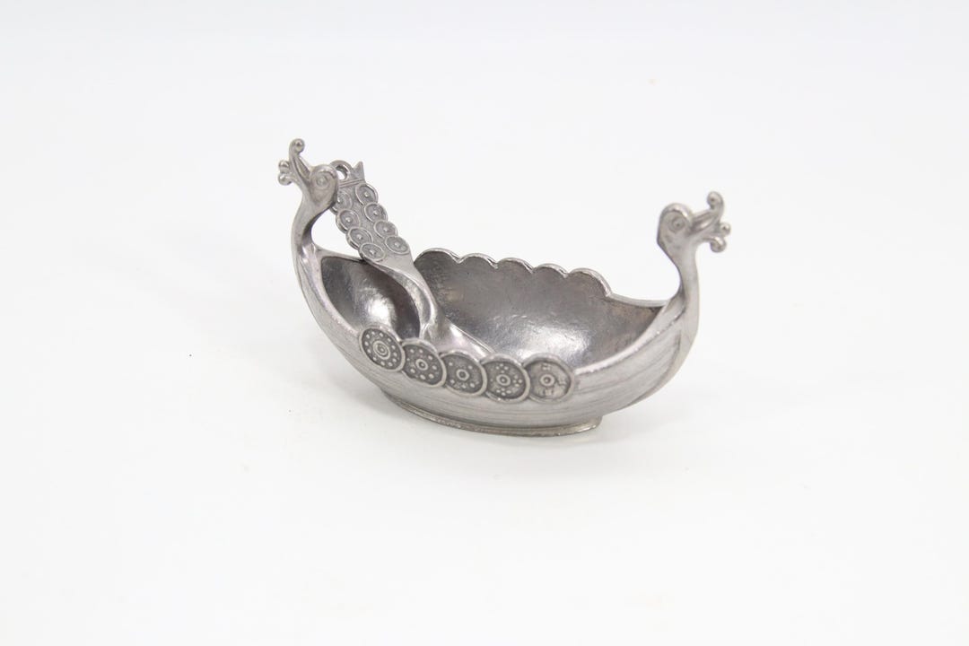 Vintage Norwegian Pewter Viking Ship Salt Cellar With Spoon | Small ...