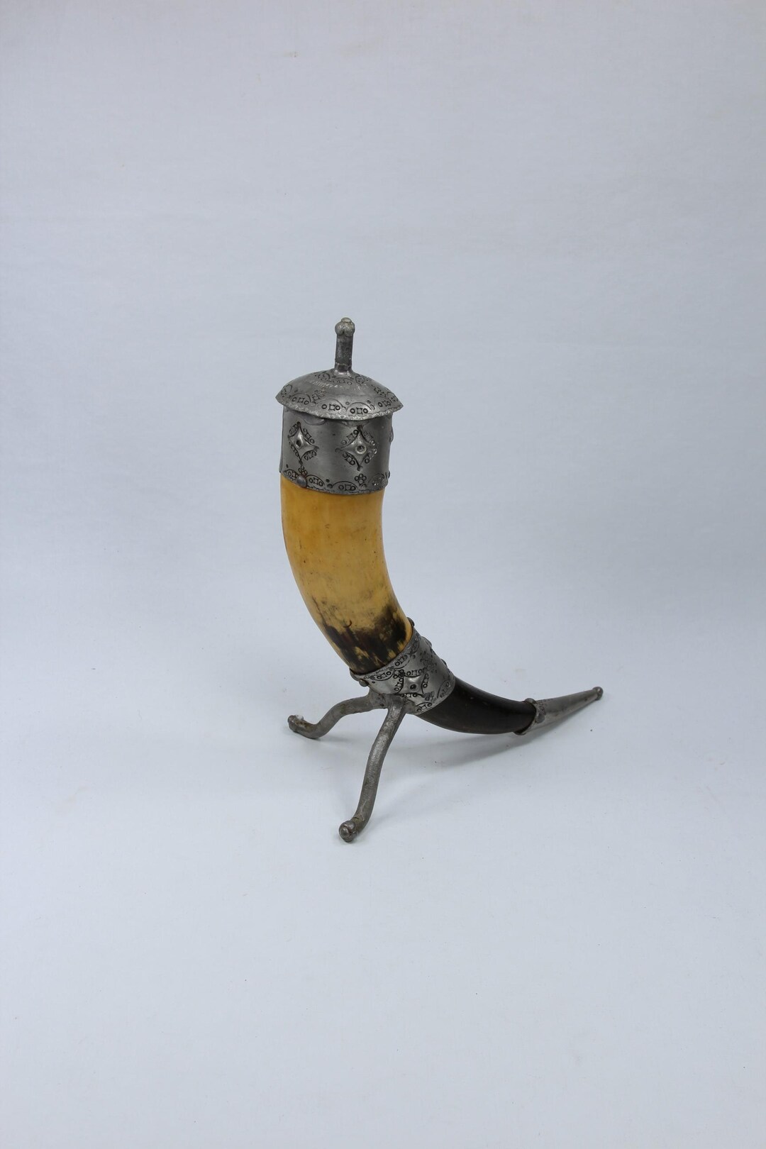 Vintage Hand Cast Norwegian Drinking Horn With Cow Horn and Tin - Folk ...