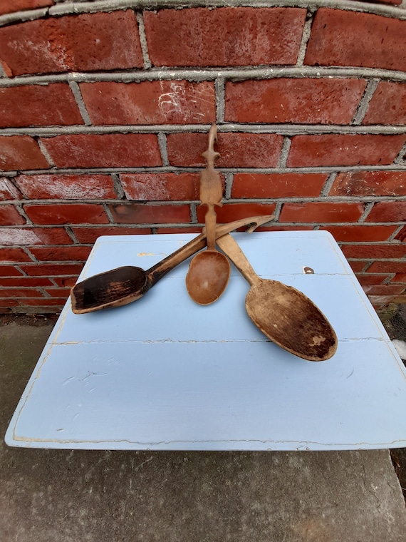 Lott Antique Farm Kitchen Wooden Spoons Norwegian Hand | Etsy