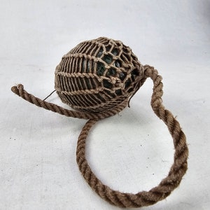 Vintage Fishing Float Set With Dark Olive Green Glass Float and Netted ...