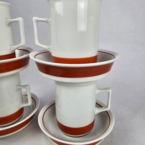 Porsgrunn Porcelain Vintage Coffee Cup Set Red Rand Design 5 Cups and ...