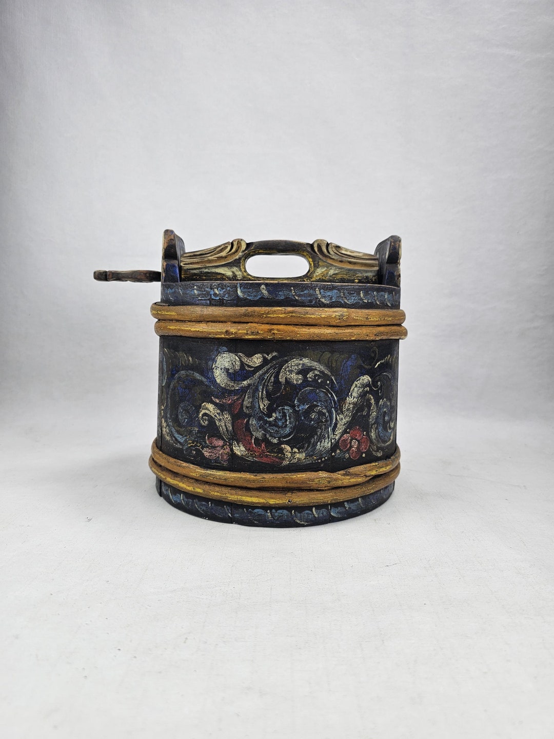 Charming Antique Butter Bucket With Lid, Norwegian Folk Art From ...