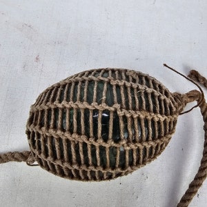 Vintage Fishing Float Set With Dark Olive Green Glass Float and Netted ...
