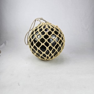Vintage Dark Olive Green Glass Fishing Float With Hemp Netting Rare ...