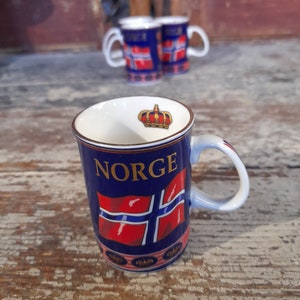 Set of 4 Cups With the Norwegian Flag, Norwegian Porcelain, Norwegian ...