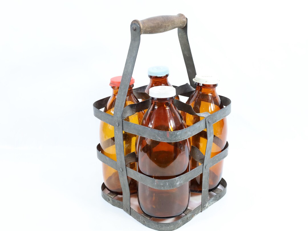 Vintage Norwegian Milk Bottles With Basket | Authentic 1920s Norwegian ...