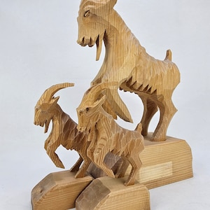 Hand Carved Wooden Mountain Goat Family - Primitive Hand Carving - Hand ...