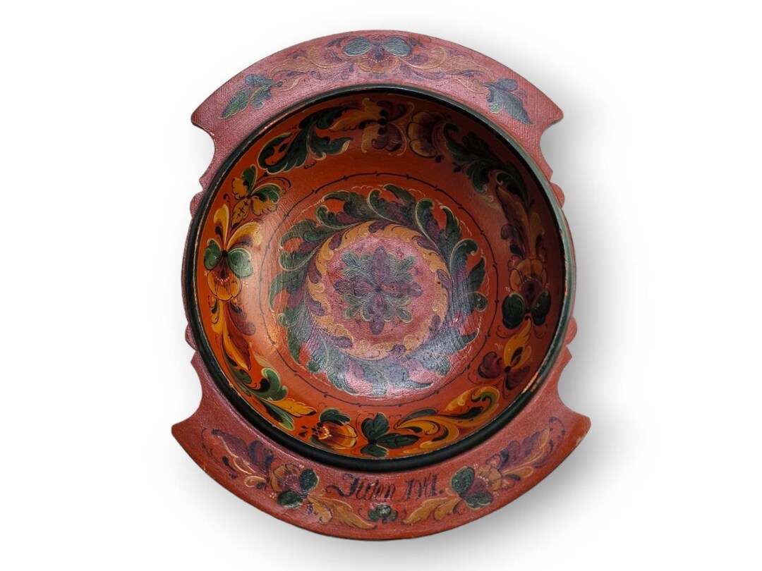 Old Folklore Inspired Decor - Vintage Ale Bowl With Telemark Rosemaling ...