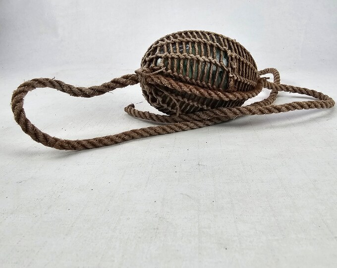 Vintage Fishing Float Set With Dark Olive Green Glass Float and Netted ...