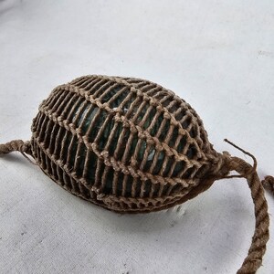 Vintage Fishing Float Set With Dark Olive Green Glass Float and Netted ...