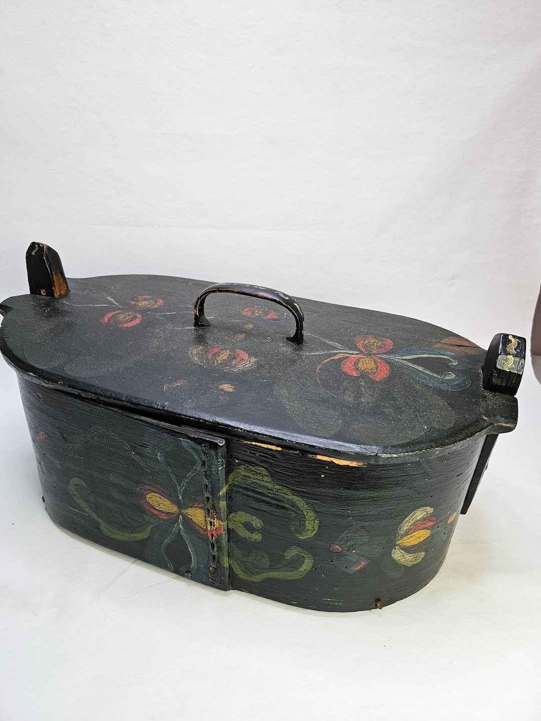 Stunning Antique Rosemalt Tine Box - Bent Wood - Norwegian Folk-art ...