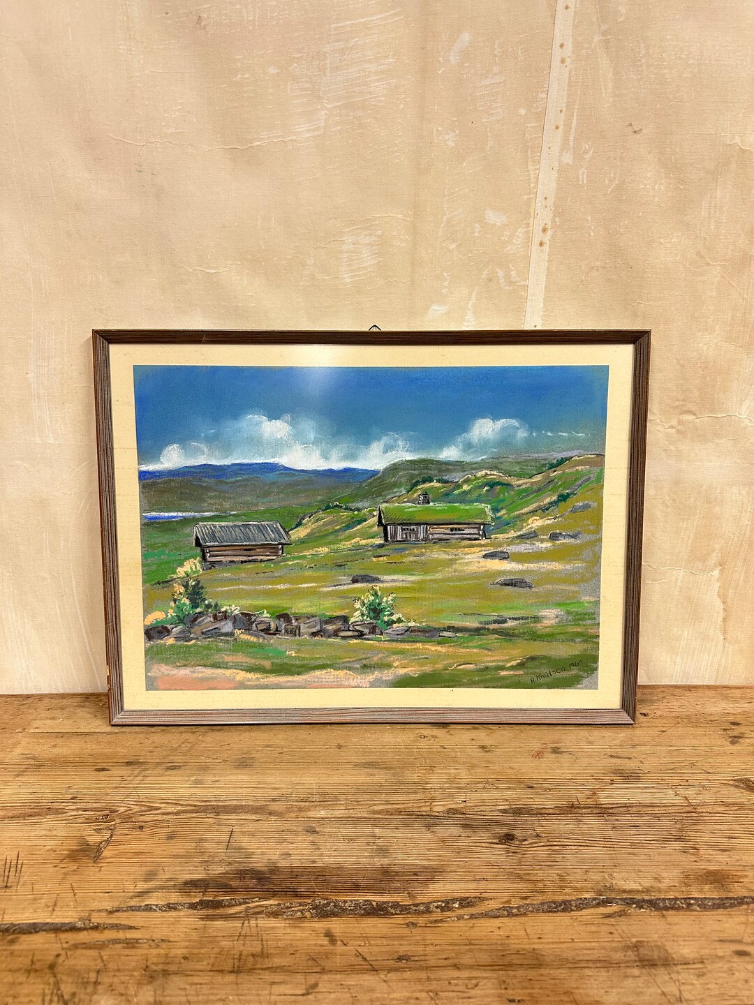 Vintage Color Drawing - Norwegian Old Mountain Farm - A.knutsen 1969 ...