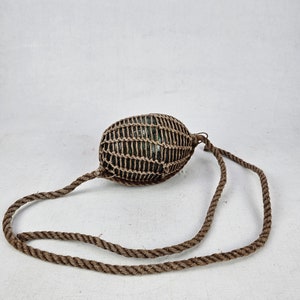 Vintage Fishing Float Set With Dark Olive Green Glass Float and Netted ...